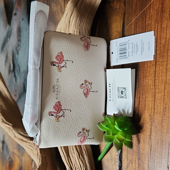 Coach | Bags | Coach Ck423 Corner Zip Wristlet With Flamingo Print ...